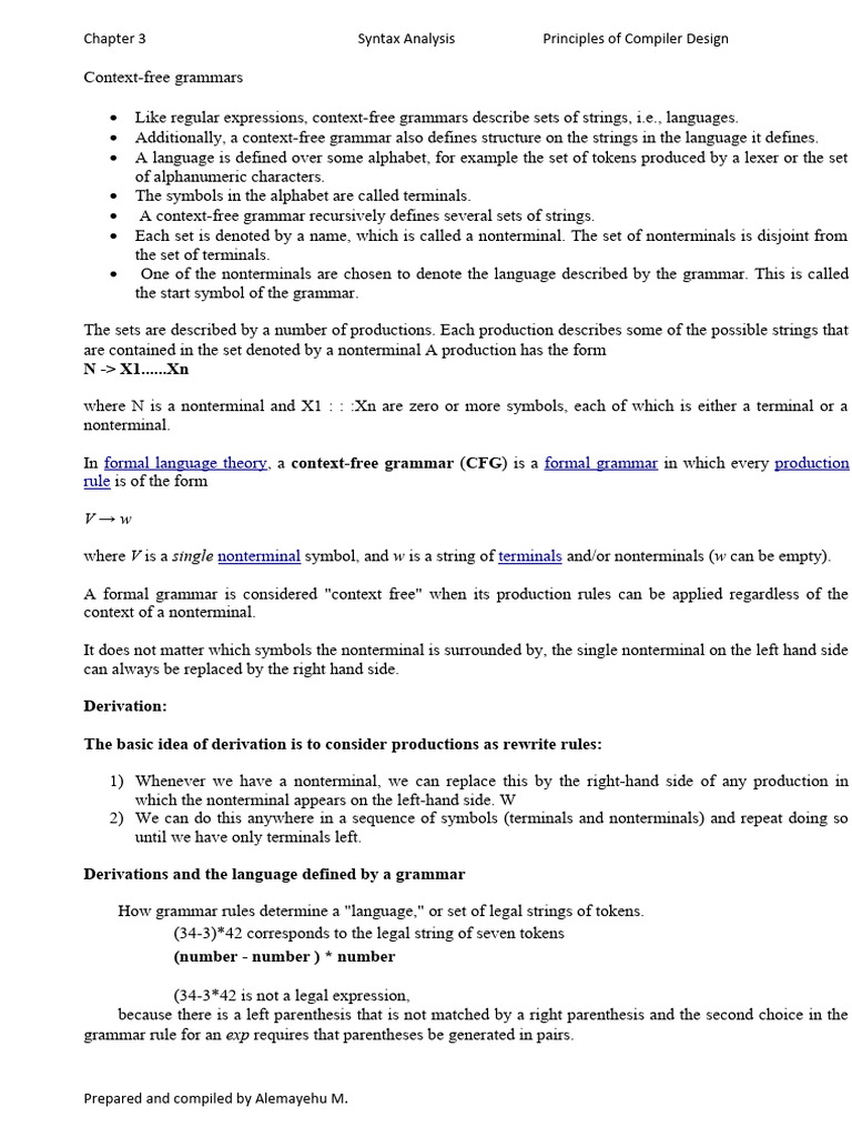 Chapter3 syntax analysis (Context Free grammer) | PDF | Language Mechanics | Language Arts ...