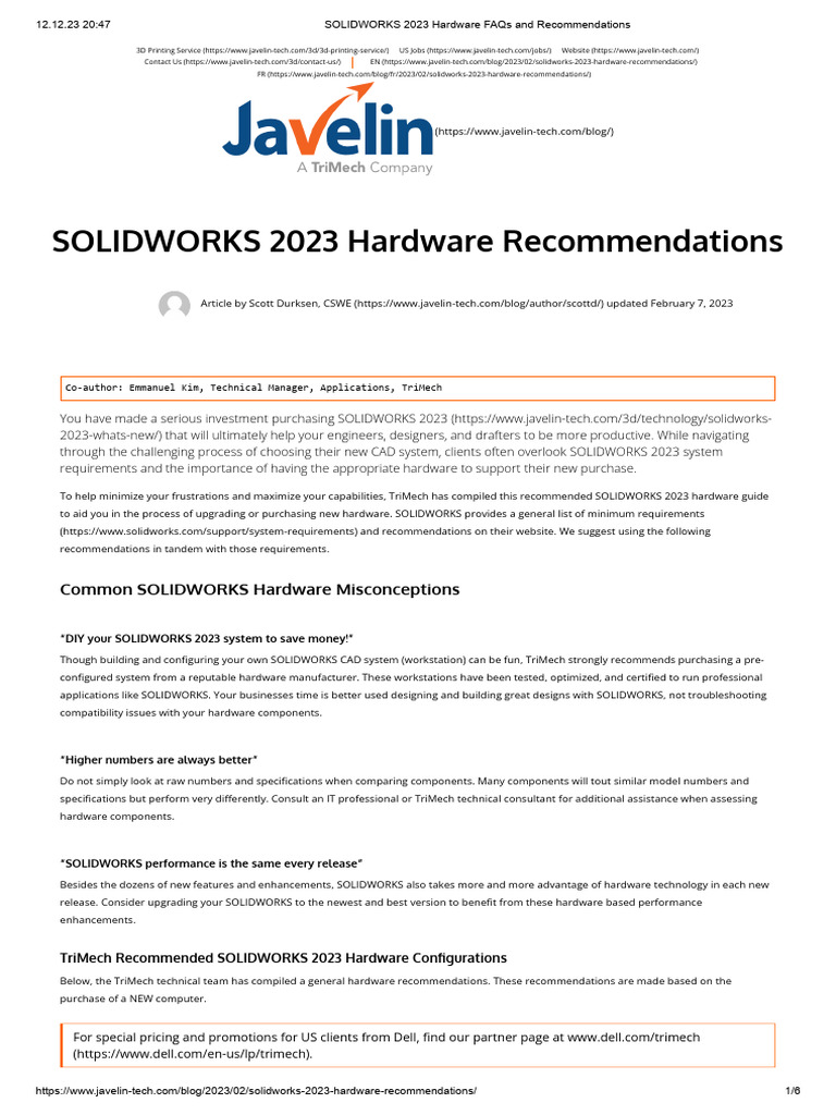 SOLIDWORKS 2023 Hardware FAQs and Recommendations | PDF | Graphics Processing Unit | Microsoft ...
