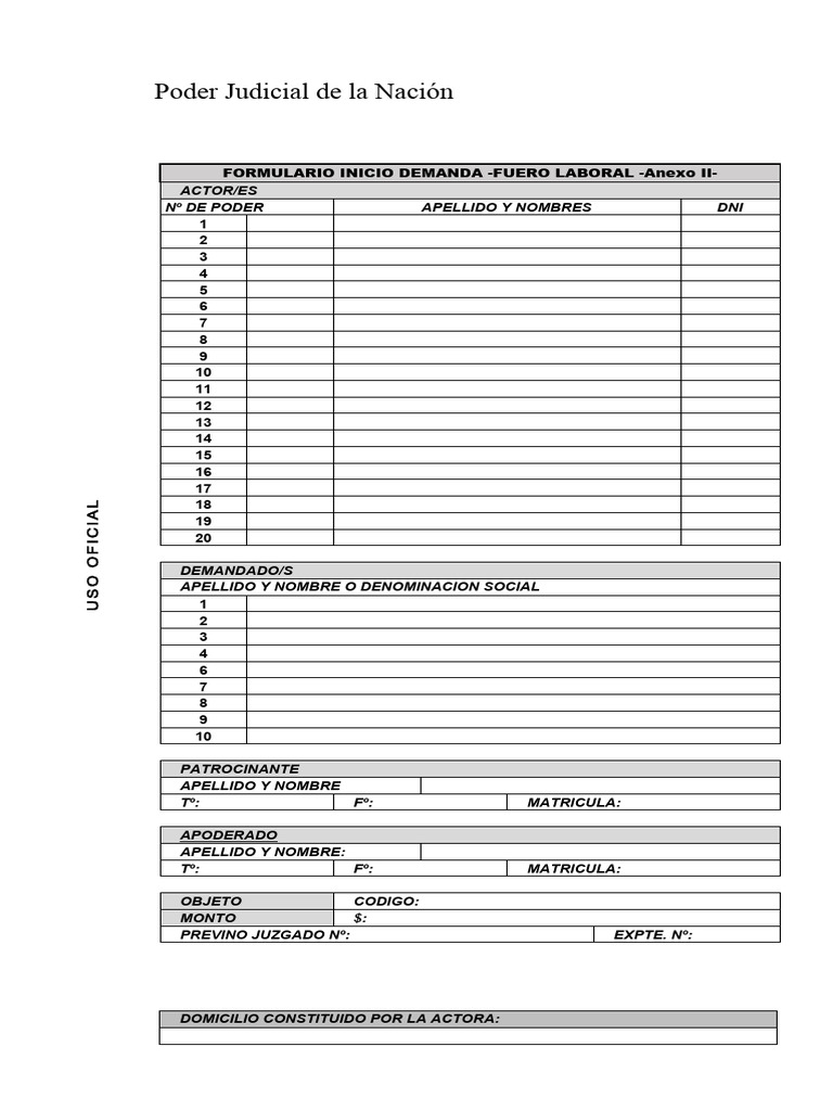 Formulario Demanda Laboral Judicial | PDF