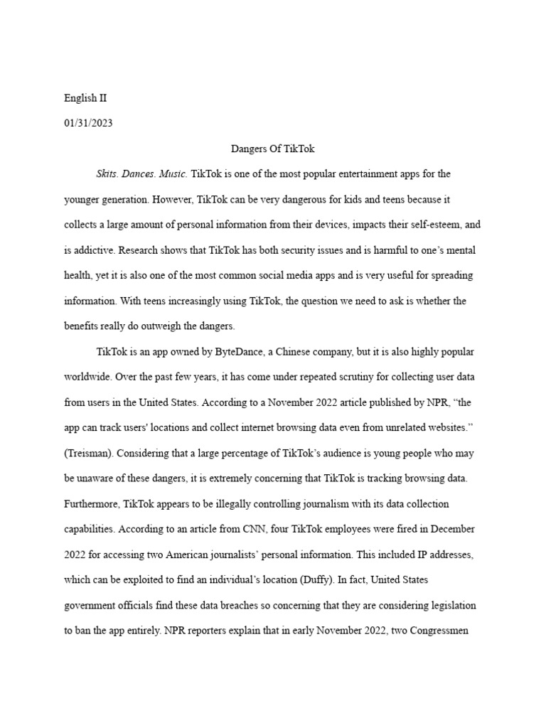 Dangers of Tiktok Argumentative Essay | PDF | Social Media | Popular ...