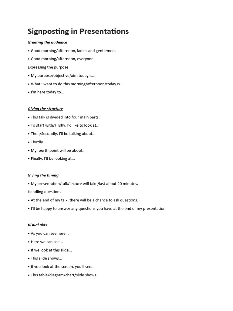 Signposting in Presentations (1) 2 | PDF