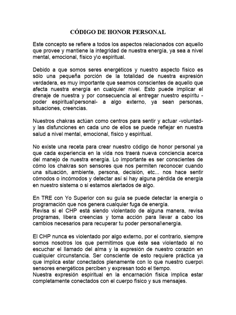 Código de Honor Personal y Energía | PDF | Las emociones | Mente