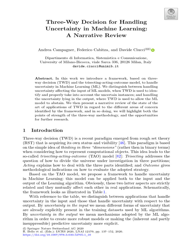 Three-Way Decisions For Handling Uncertainty in Machine Learning A Narrative Review | PDF ...