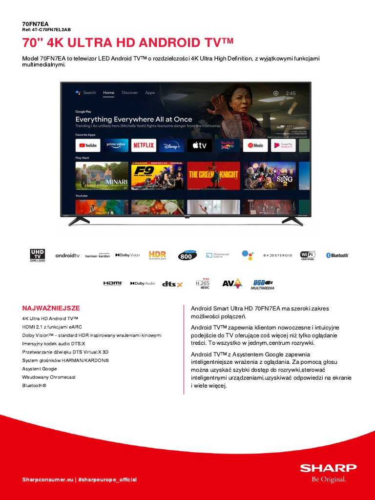 Sharp 70nf7ea 4K Ultra HD Android TV | PDF