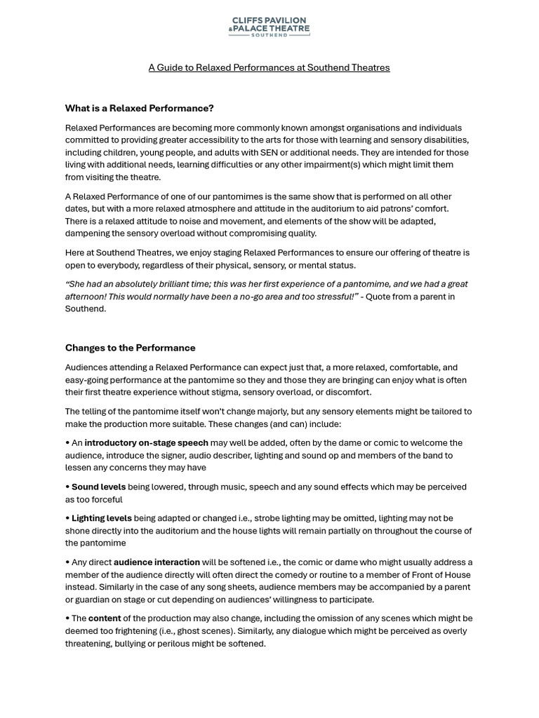 A Guide To Relaxed Performances at Southend Theatres | PDF