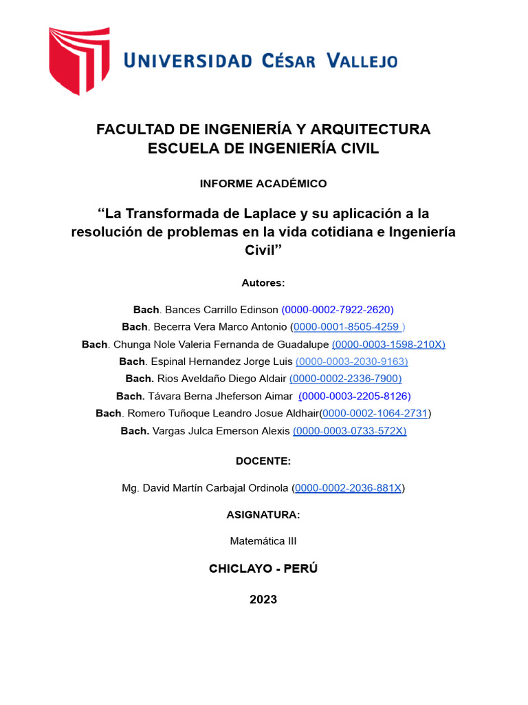 Matematica Informe Final | PDF | Transformada de Laplace | Función (Matemáticas)