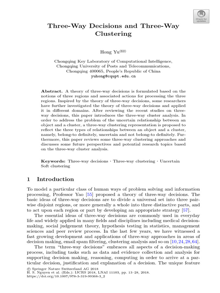 Three-Way Decisions and Three-Way Clustering | PDF