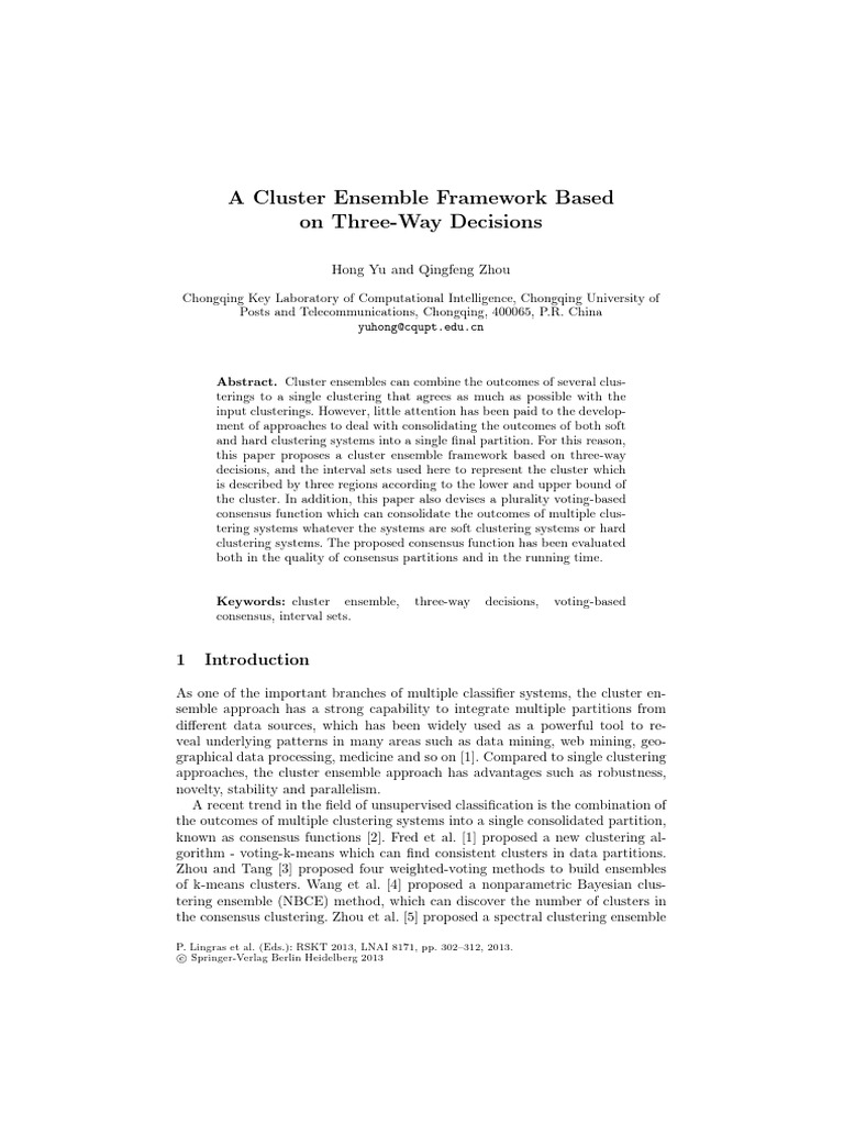 A Cluster Ensemble Framework Based On Three-Way Decisions | PDF | Cluster Analysis | Empty Set