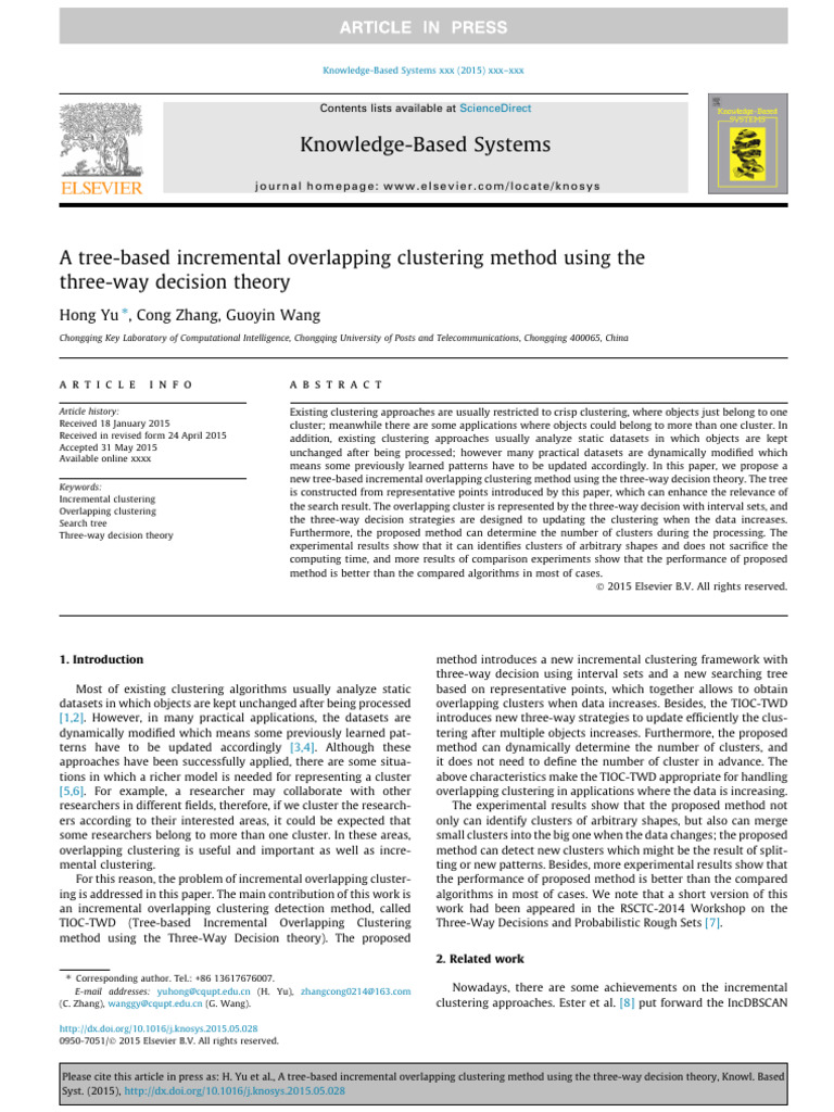 A Tree-Based Incremental Overlapping Clustering Method Using The Three-Way Decision Theory | PDF ...