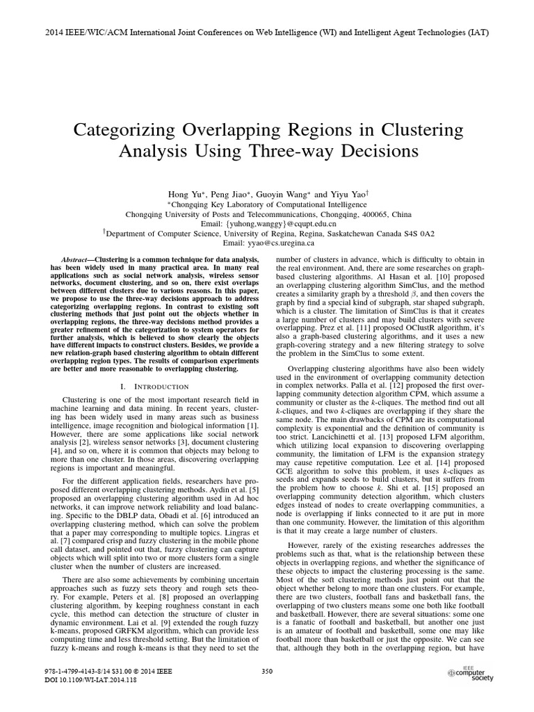 Categorizing Overlapping Regions In Clustering Analysis Using Three Way Decisions Download