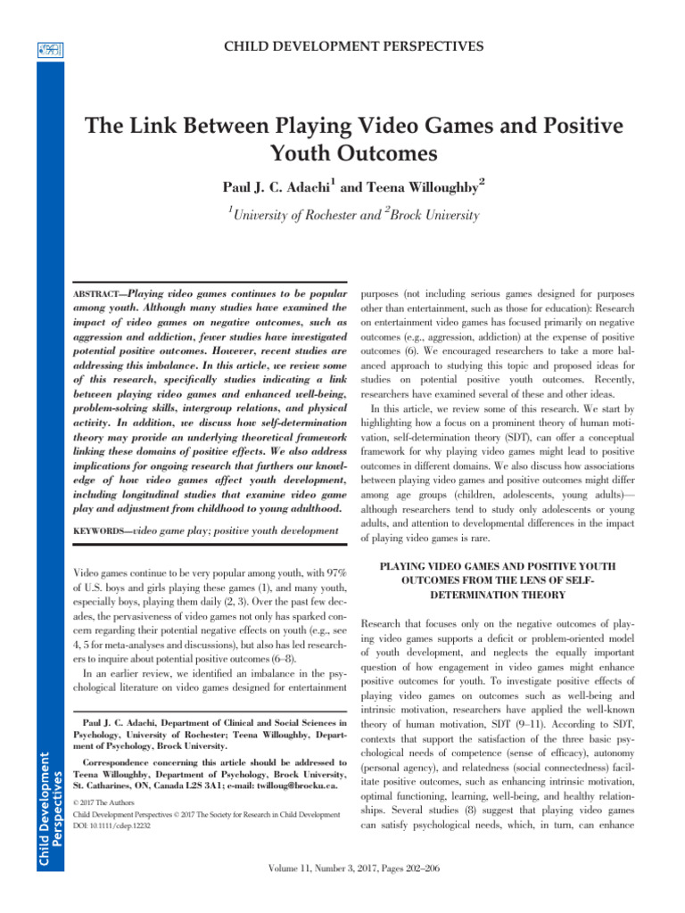 Link Between Playing Video Games and Positive Outcomes | PDF ...