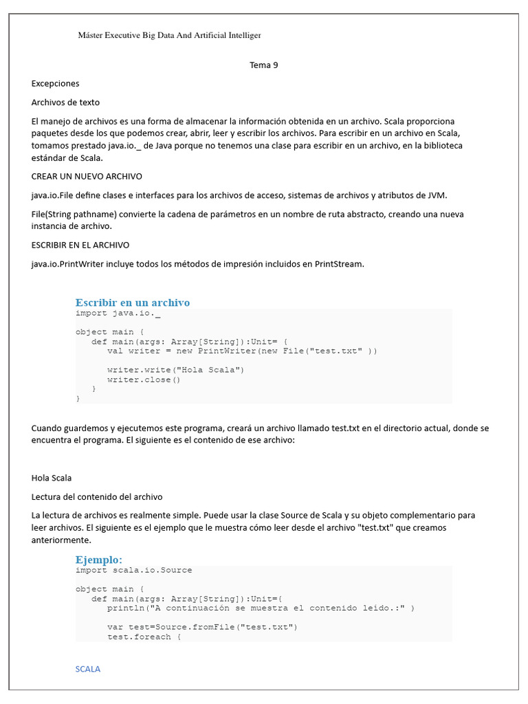 tema 9 | PDF | Scala (lenguaje de programación) | Archivo de computadora
