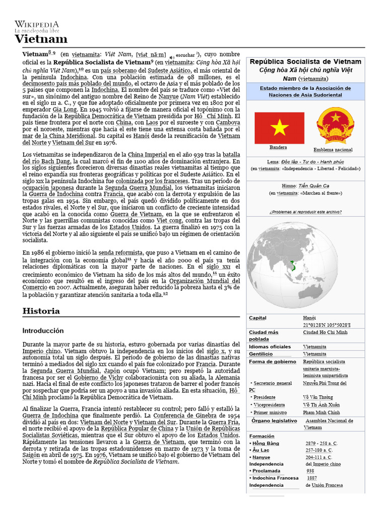 Vietnam - Wikipedia, La Enciclopedia Libre | PDF