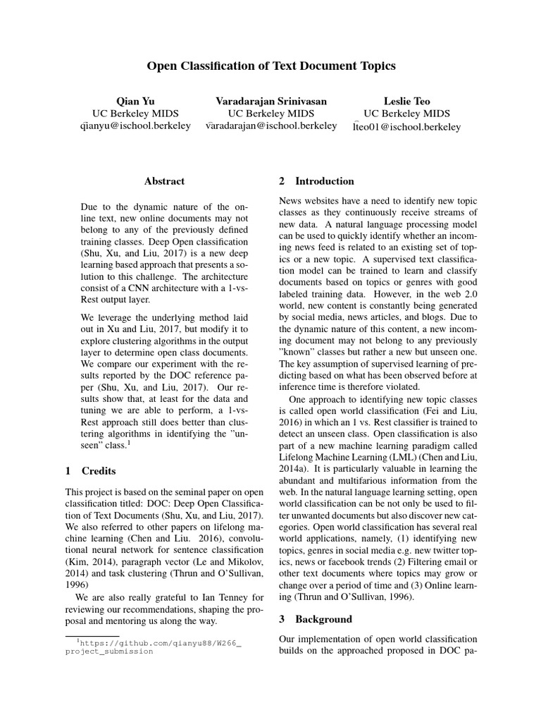 Open Classification Final Report | PDF | Statistical Classification ...