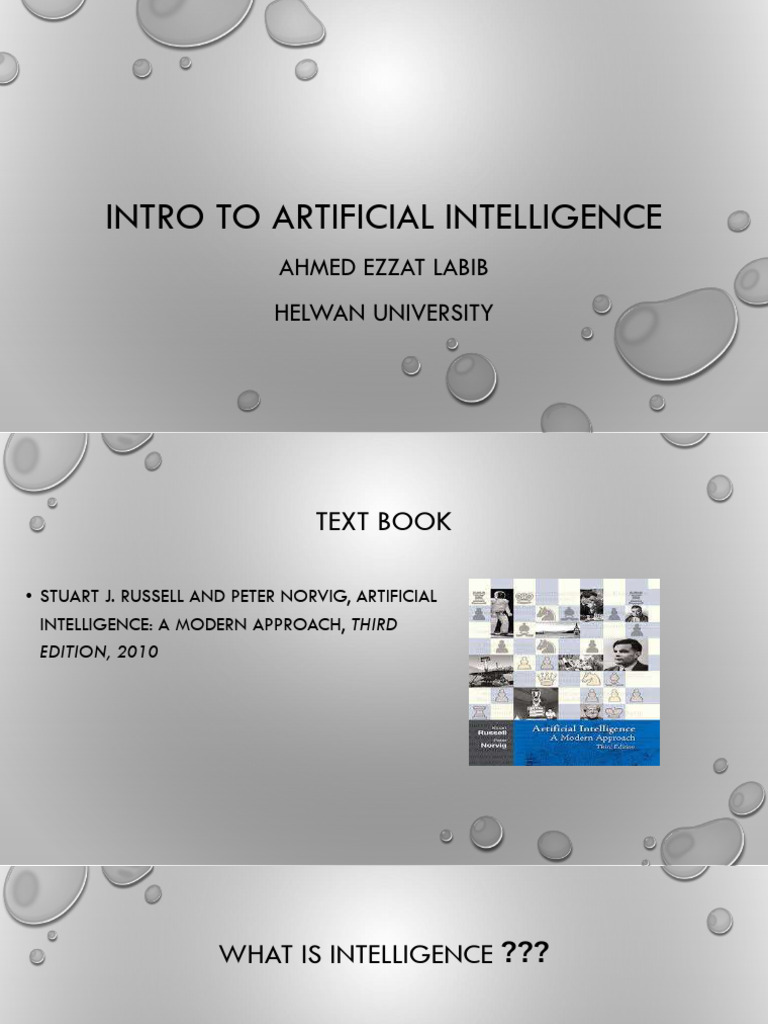 Intro To Artificial Intelligence: Ahmed Ezzat Labib Helwan University | PDF | Intelligence (AI ...