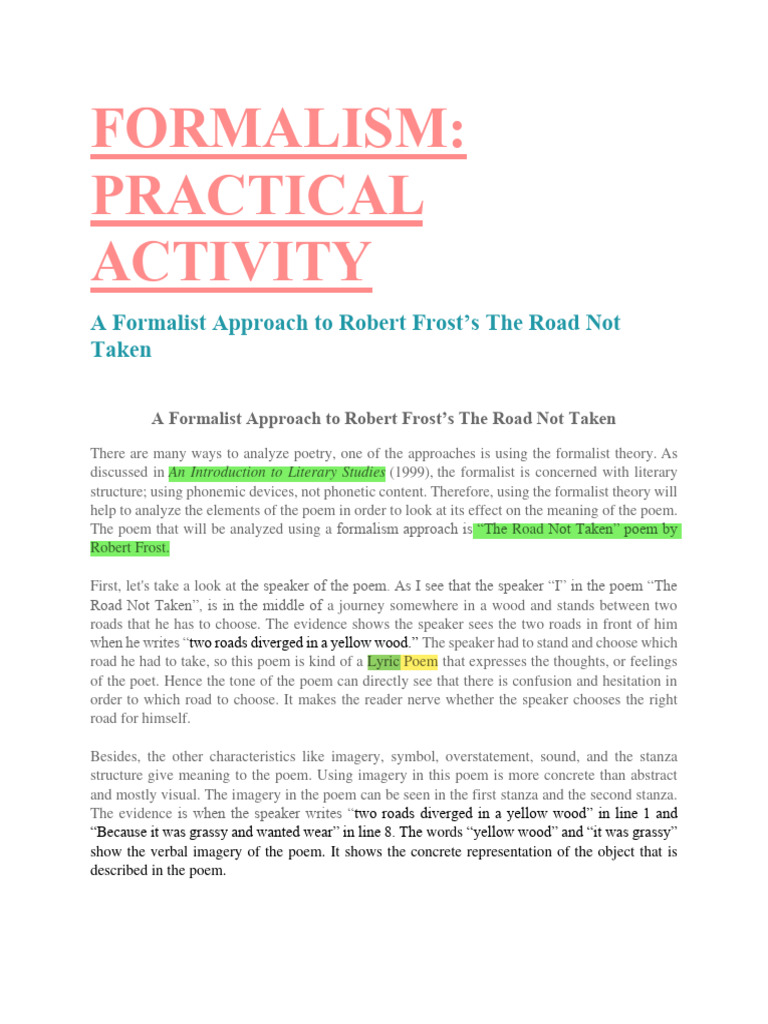 FORMALISM - Practical Activity | PDF | Poetry | Linguistics