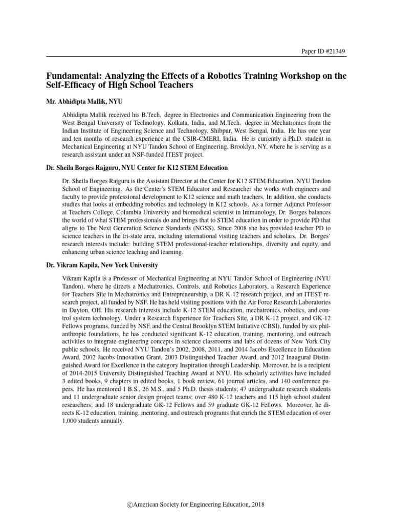 Stem Robotics Report | PDF | Self Efficacy | Teachers