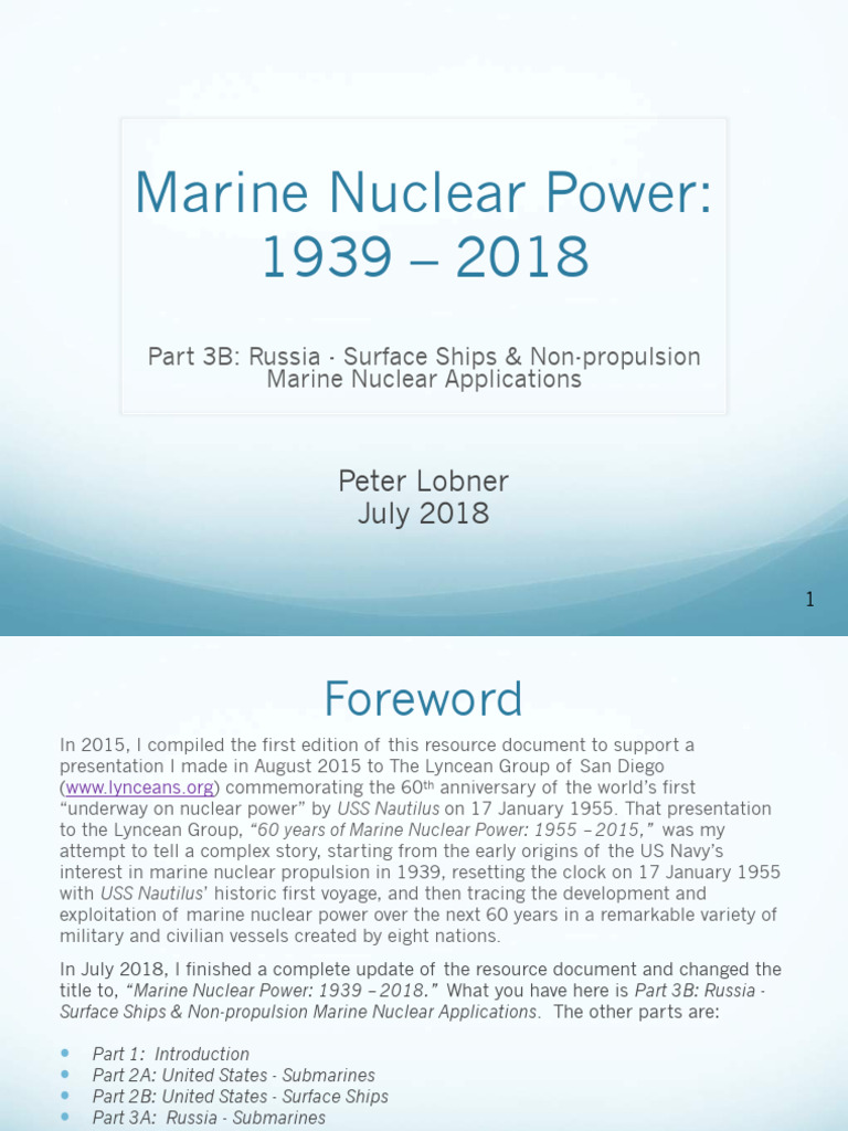 Marine Nuclear Power 1939 2018 - Part 3B - R1 - Russia - Surface Ships ...