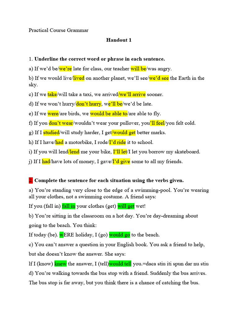 Grammar Practice: Conditional Sentences | PDF | Linguistics | Grammar