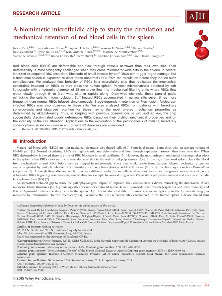 A Biomimetic Microfluidic Chip To Study The Circulation and Mechanical ...