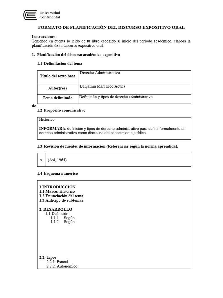 Formato de Planificación Del Discurso Expositivo Oral (E.C) 2023B | PDF