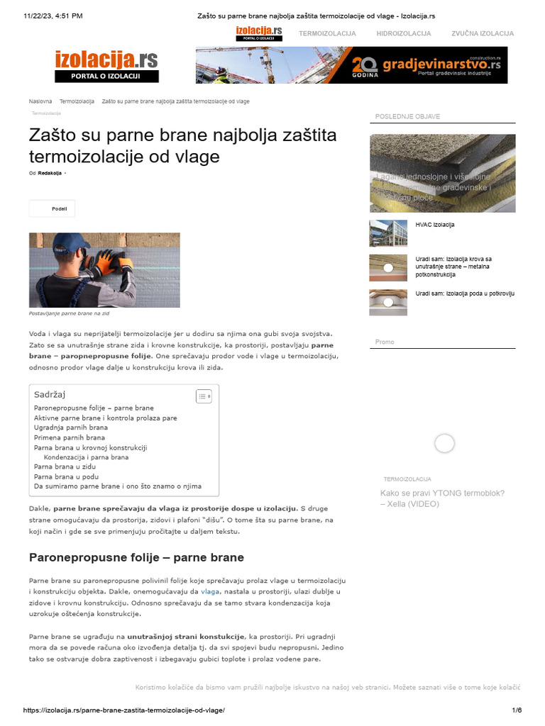 Zašto Su Parne Brane Najbolja Zaštita Termoizolacije Od Vlage - Izolacija - Rs | PDF