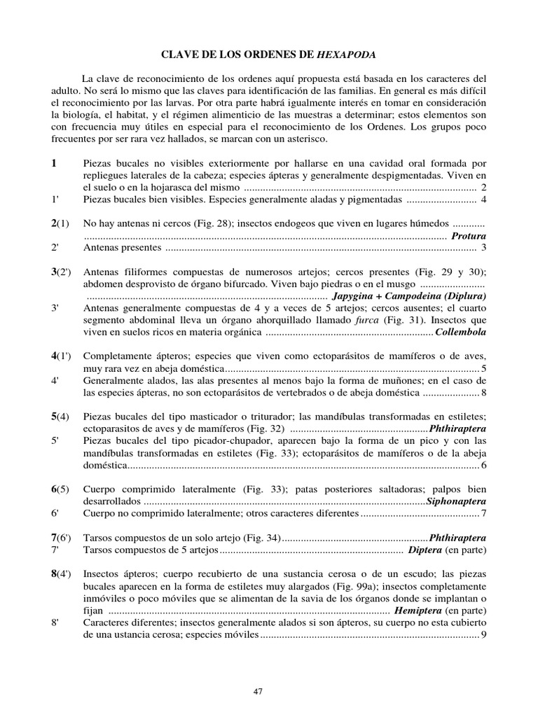 Claves Para Identificar Las Principales Ordenes de Insectos | PDF ...