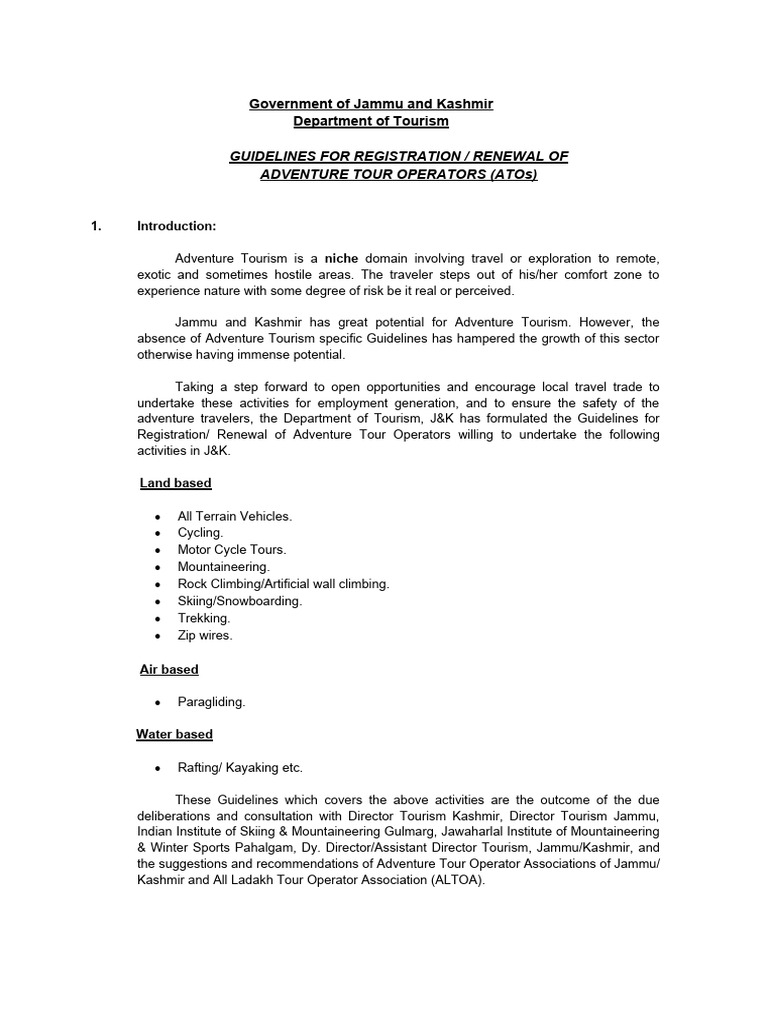 J&K Adventure Tour Operators Guidelines | PDF | Trail | First Aid