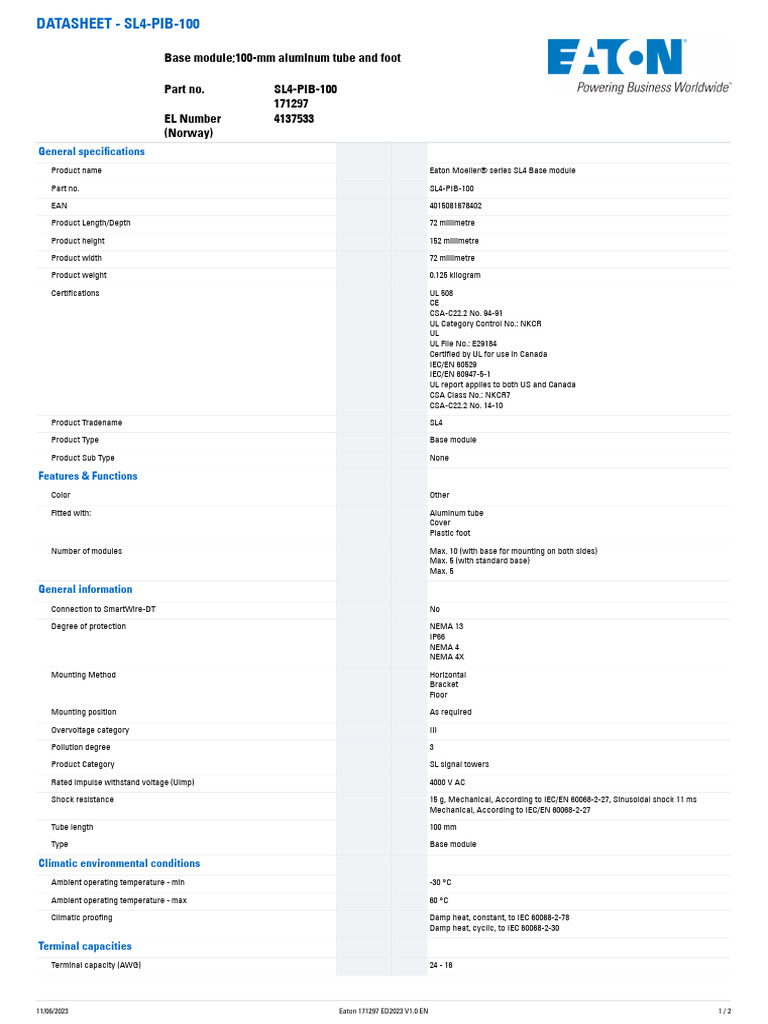 Eaton 171297 SL4 PIB 100 en - GB | PDF | Electrical Engineering ...