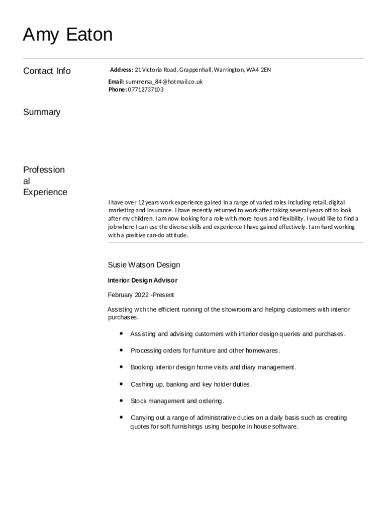 Amy Eaton CV | PDF | Business | Marketing