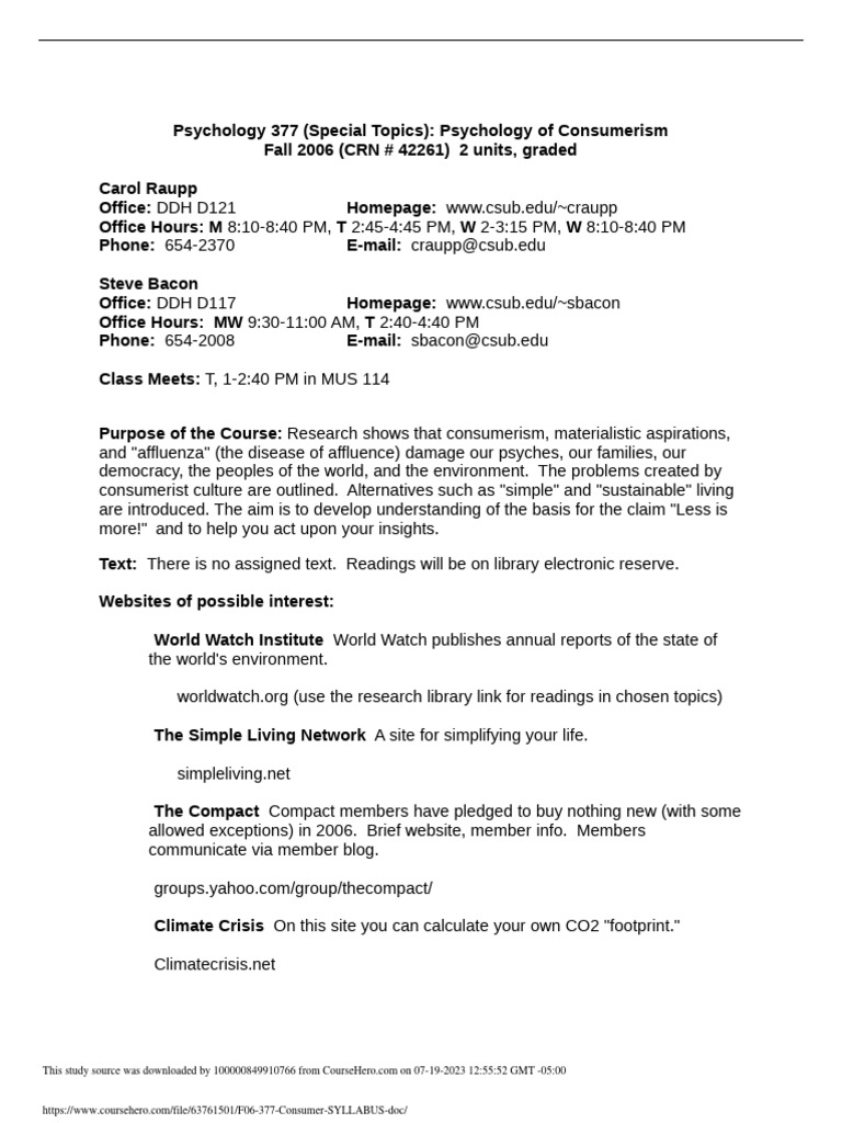 377 Consumer SYLLABUS | PDF | Academic Dishonesty | Sustainability