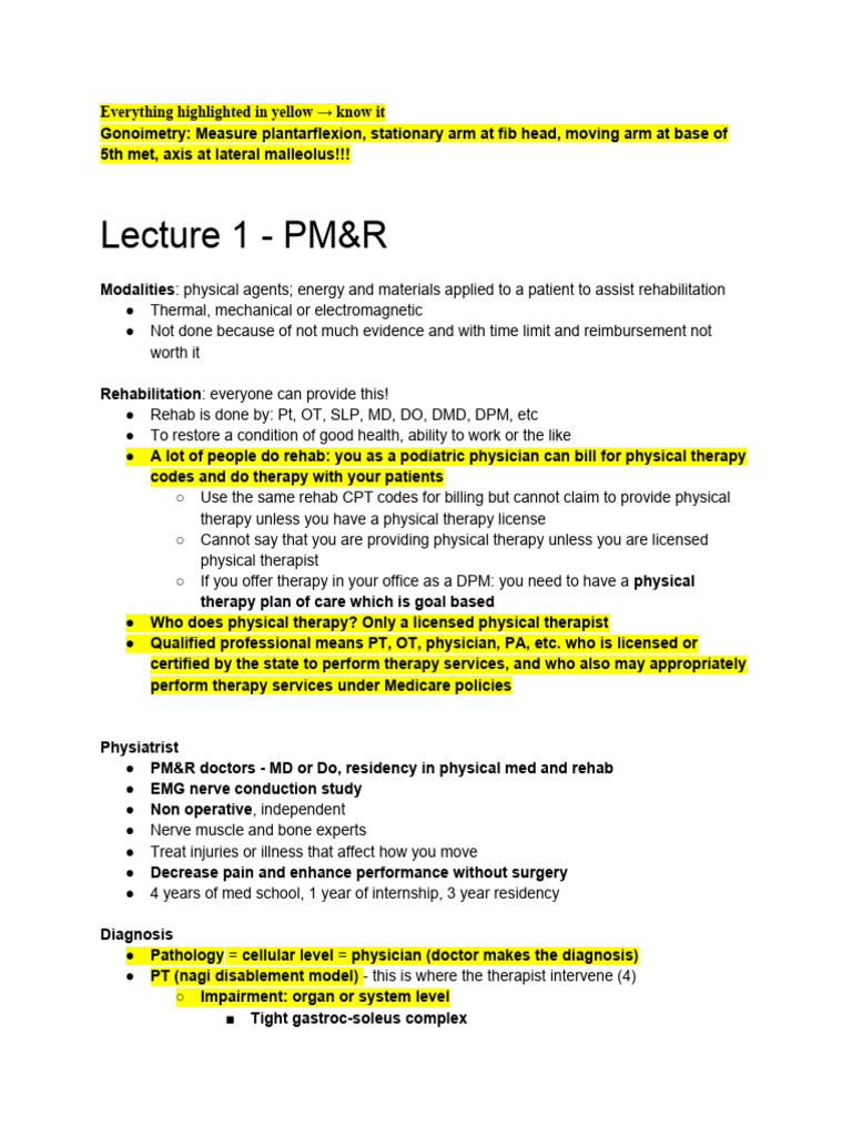 Copy of PMR - Quick Notes | PDF | Physical Therapy | Disability