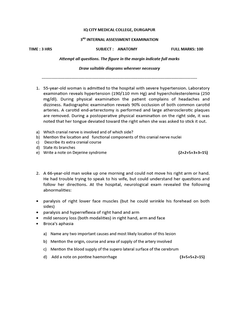 3RD Ia Question Paper | PDF | Human Nose | Clinical Medicine