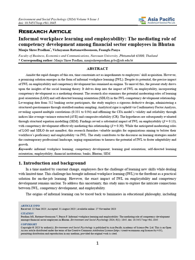 Informal Workplace Learning and Employability The | PDF
