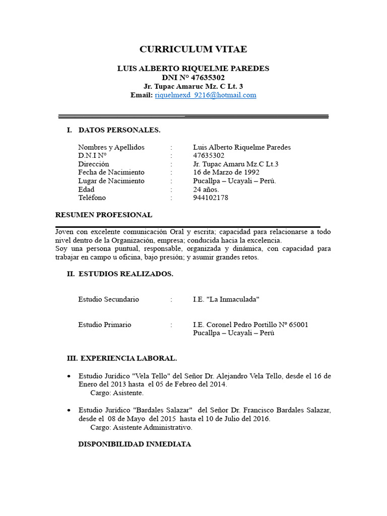 CURRICULUM VITAE LUIS ALBERTO | PDF
