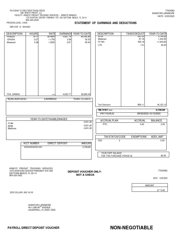 Payslip Report for Shantori Laramore | PDF | United States Law | Government