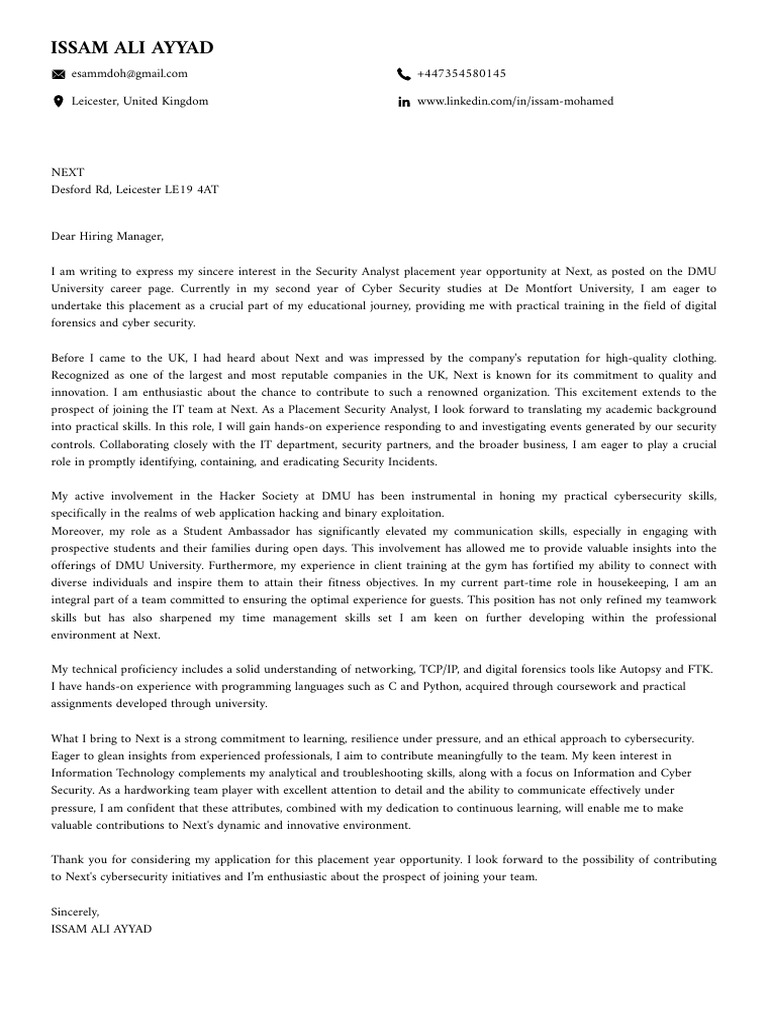 Issam Ali Ayyad - Coverletter | PDF | Computer Security | Security