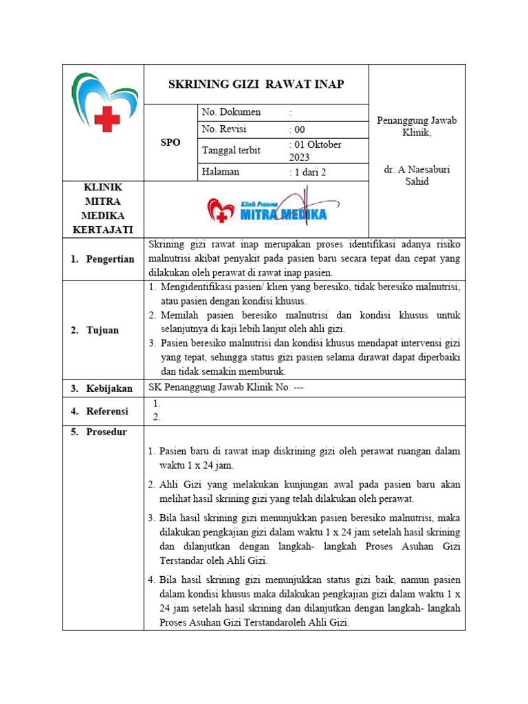 Skrining Gizi Rawat Inap | PDF