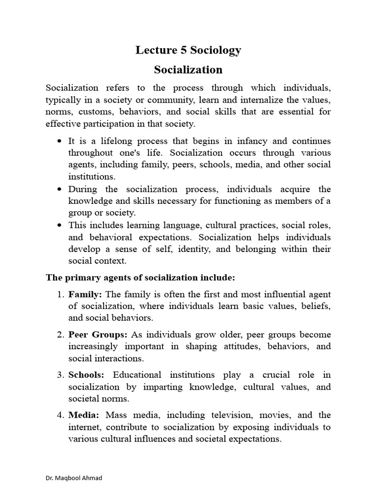 Lecture 5 Socialization | PDF | Id | Socialization