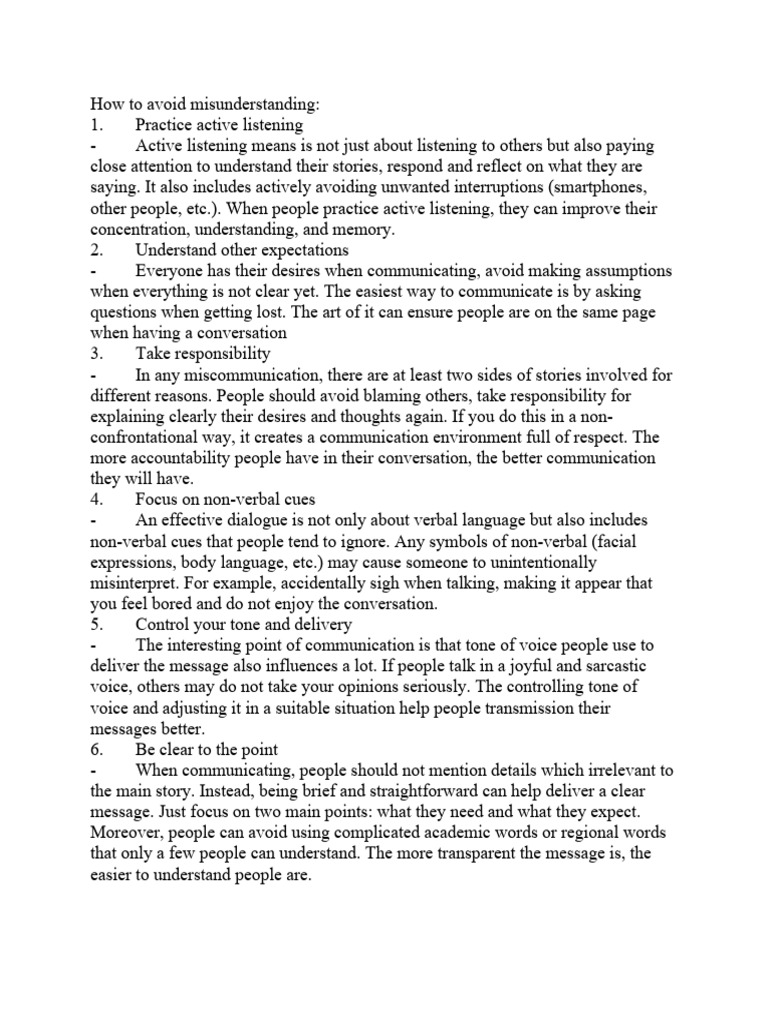 Tips to Avoid Misunderstandings in Communication | PDF | Self-Improvement