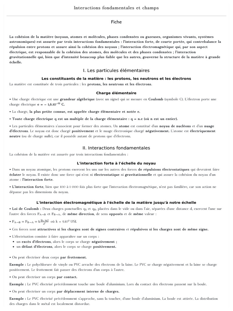 Interactions Fondamentale & Champs | PDF