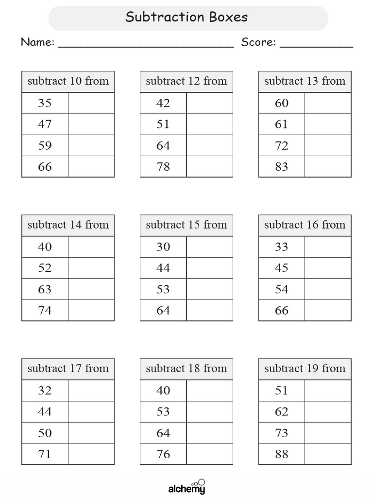 Primary Maths Worksheet (Subtraction Boxes) Part 4 | PDF