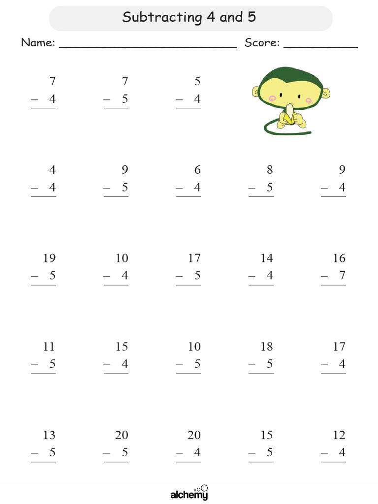 Primary Maths Worksheet (Subtracting 4 and 5) | PDF