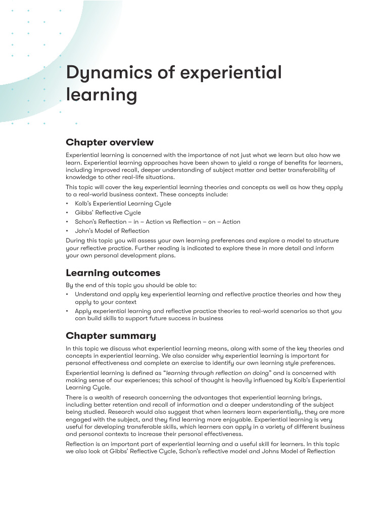 Dynamics of Experiential Learning | Download Free PDF | Reflective Practice | Learning