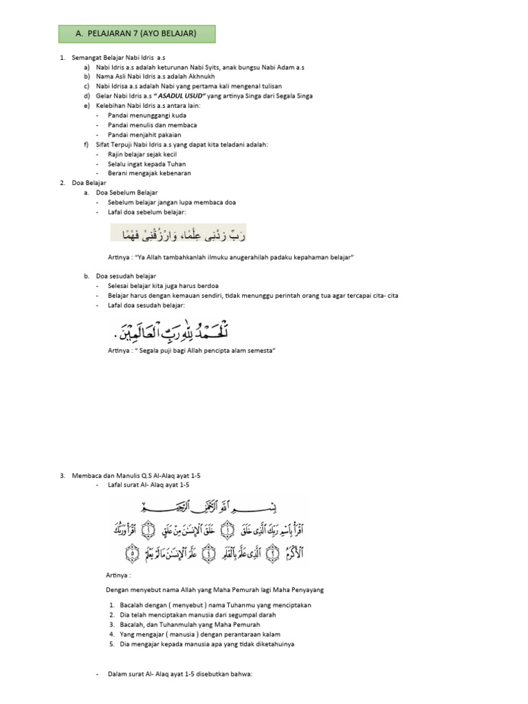 Kelas 1 Bab 7 Materi Ringkasan | PDF