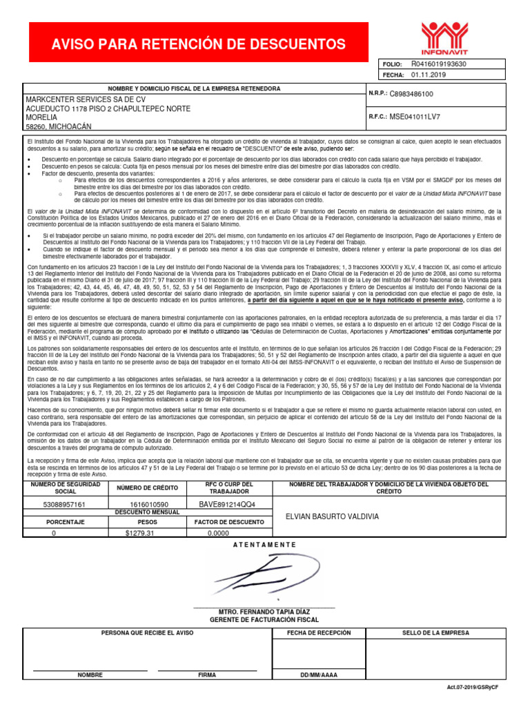 Carta Retención Infonavit | PDF