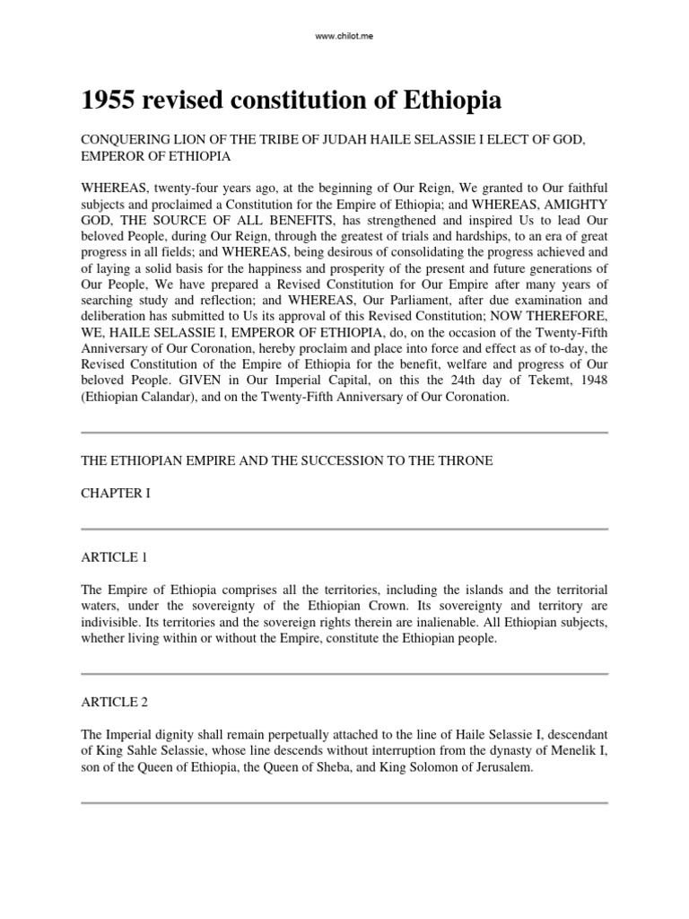 1955 Revised Constitution of Ethiopia1 | PDF | Oath Of Office | Ratification