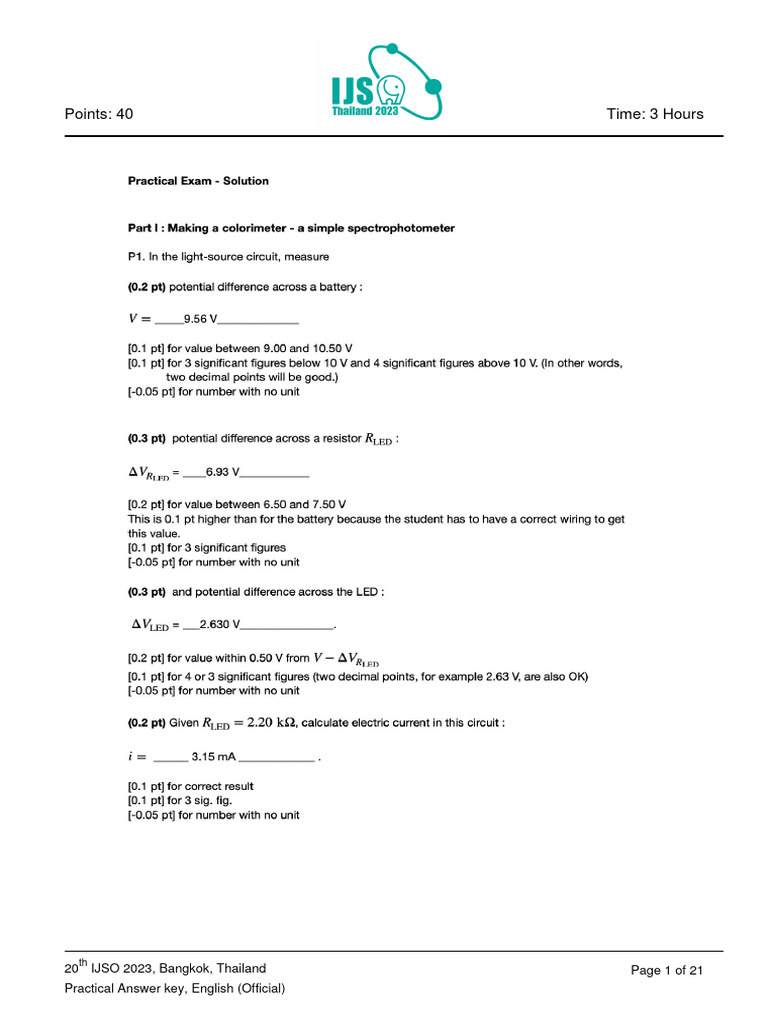 IJSO 2023 Practical Answer Key | PDF