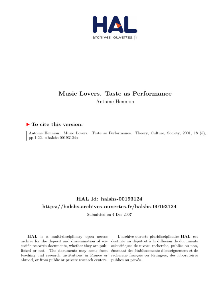 Music Lovers: A Performative Study | PDF | Sociology | Rituals