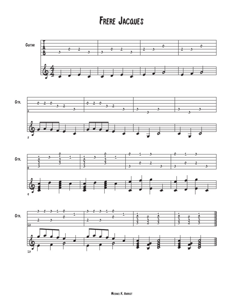 Frere Jacques Chord-Melody - SCORE | PDF